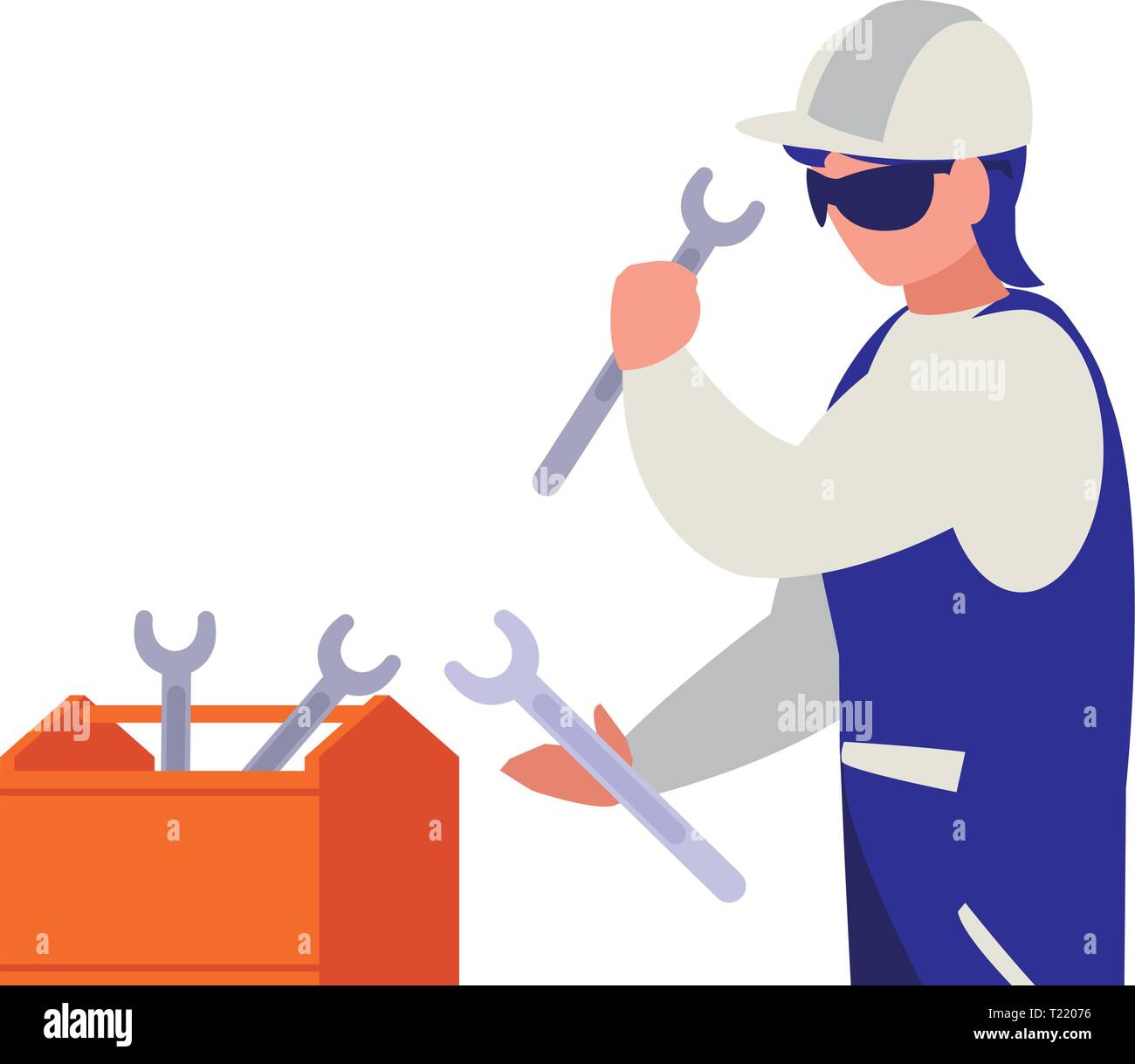 industrial worker with toolbox avatar character vector illustration ...