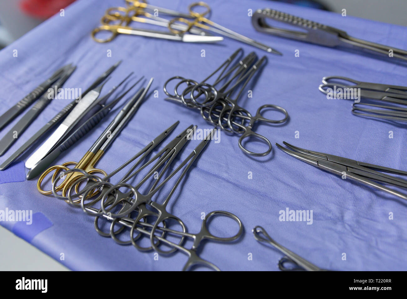 Surgical equipment on an table in operation room Stock Photo - Alamy
