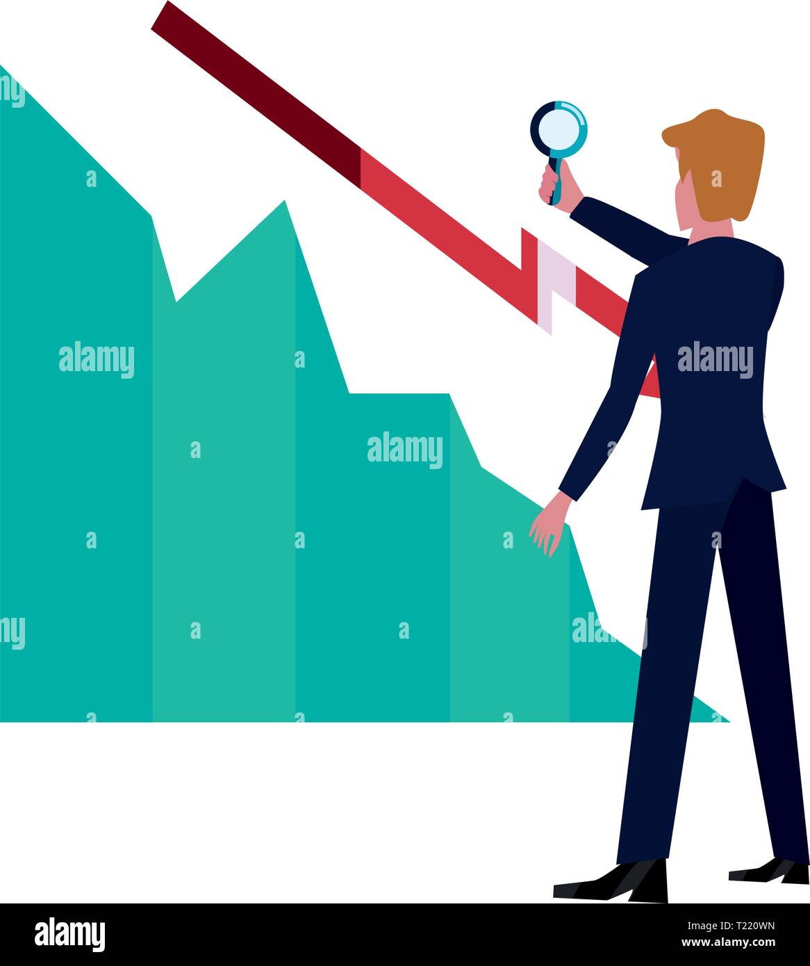 businessman with magnifier decrease chart vector illustration Stock Vector Image & Art - Alamy