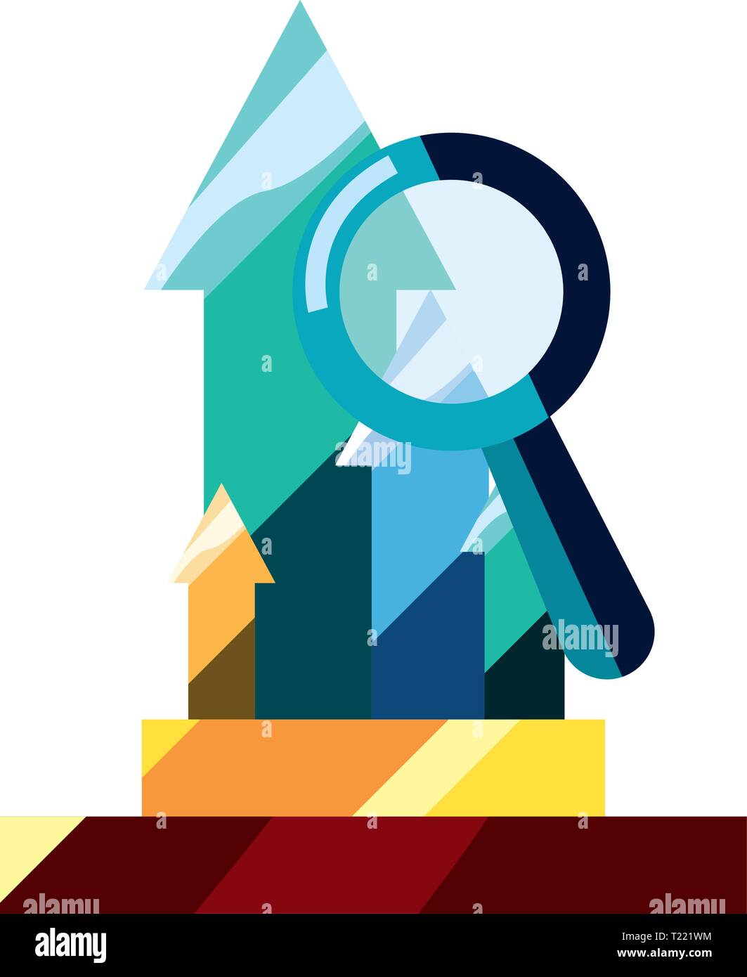 finance up arrows magnifier gold bar fortune vector illustration Stock ...