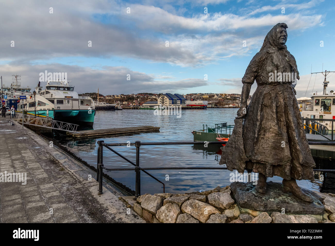 The town of Kristiansund in Norway. The statue of the Clipfish woman ...