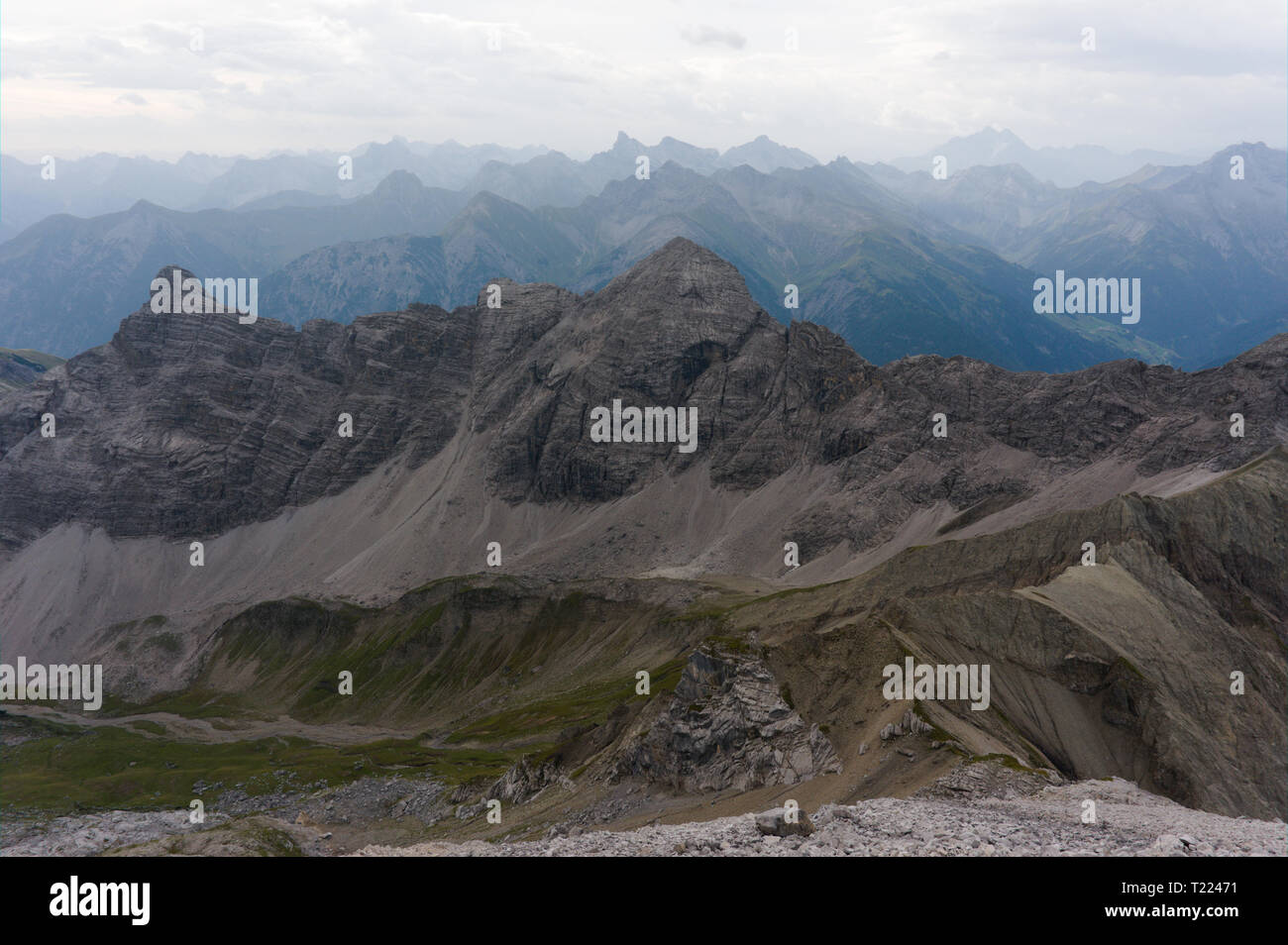 The Alps. Landscapes. pointed spiky rock peaks, seen while hiking in ...