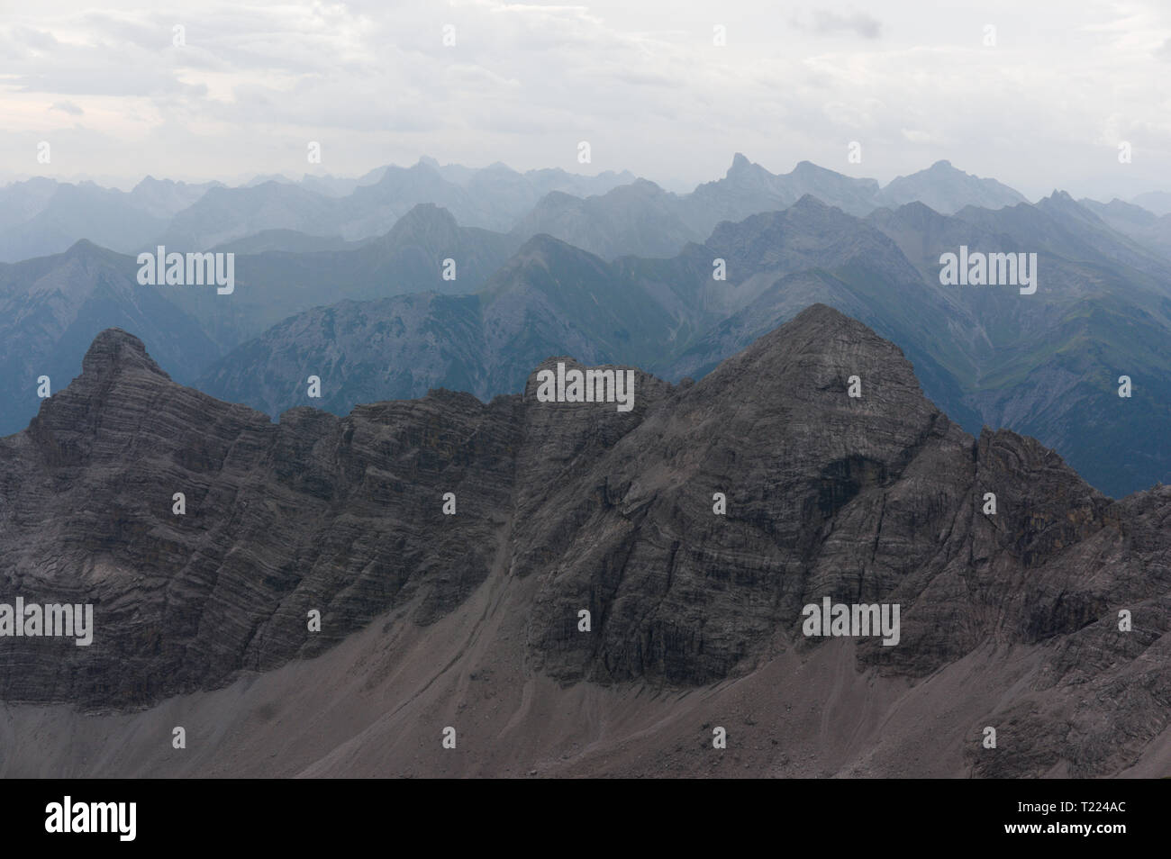 The Alps. Landscapes. pointed spiky rock peaks, seen while hiking in ...