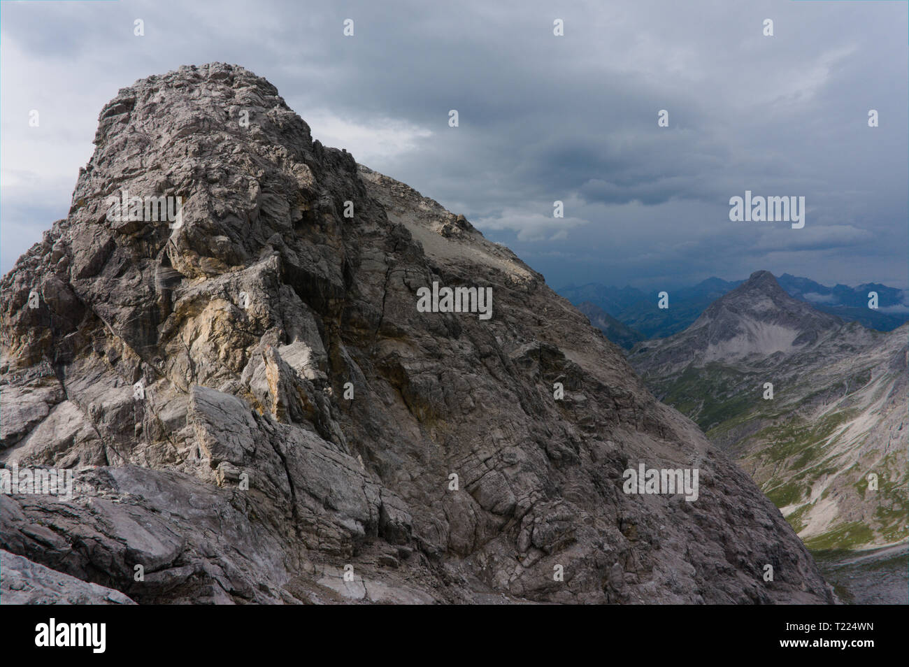 The Alps. Landscapes. pointed spiky rock peaks, seen while hiking in ...
