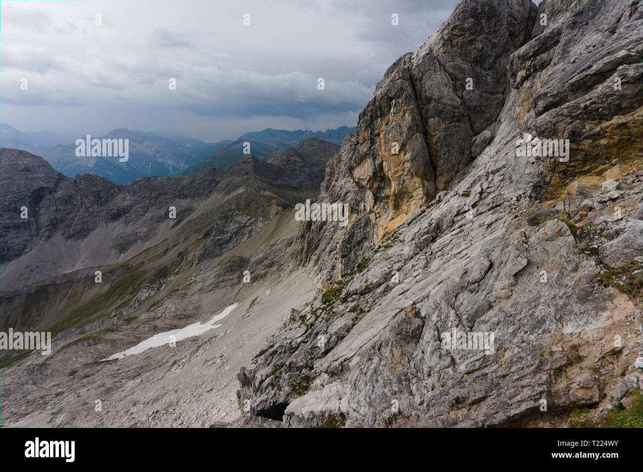 The Alps. Landscapes. pointed spiky rock peaks, seen while hiking in ...