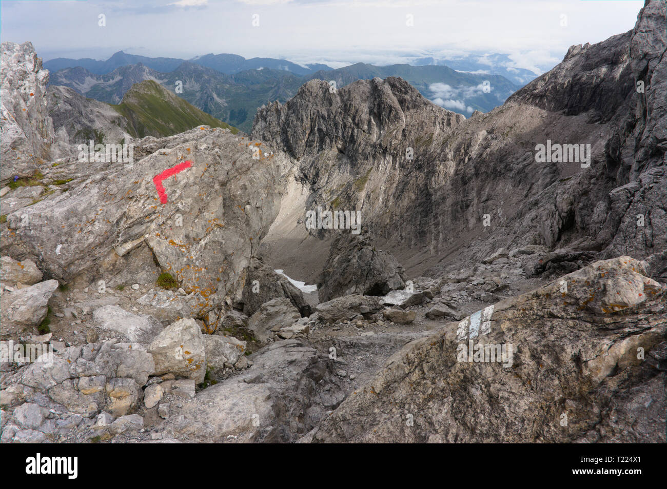 The Alps. Landscapes. pointed spiky rock peaks, seen while hiking in ...