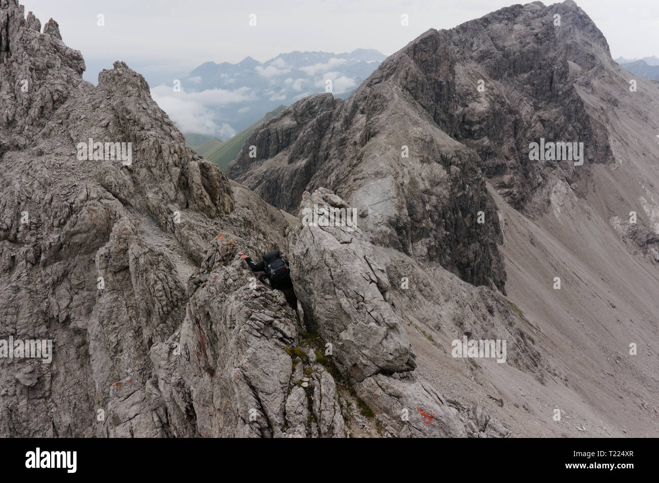 The Alps. Landscapes. pointed spiky rock peaks, seen while hiking in ...