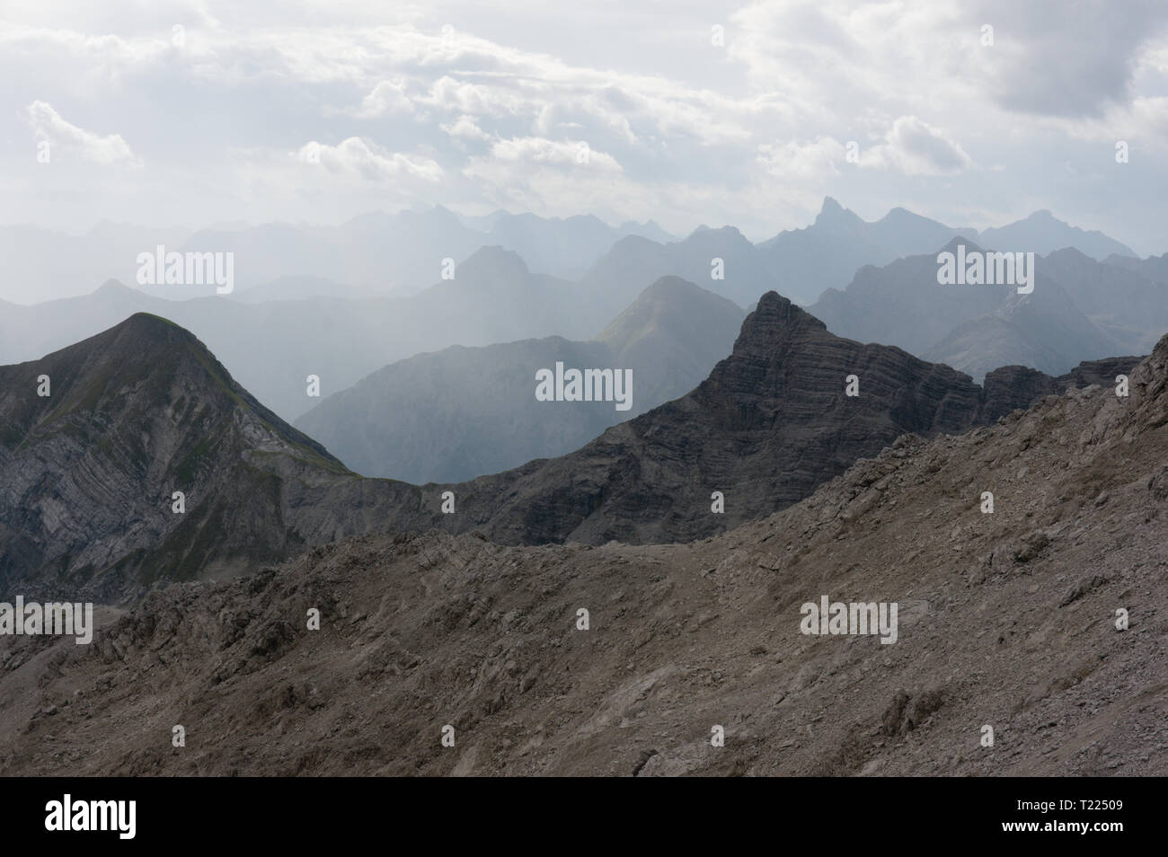 The Alps. Landscapes. pointed spiky rock peaks, seen while hiking in ...