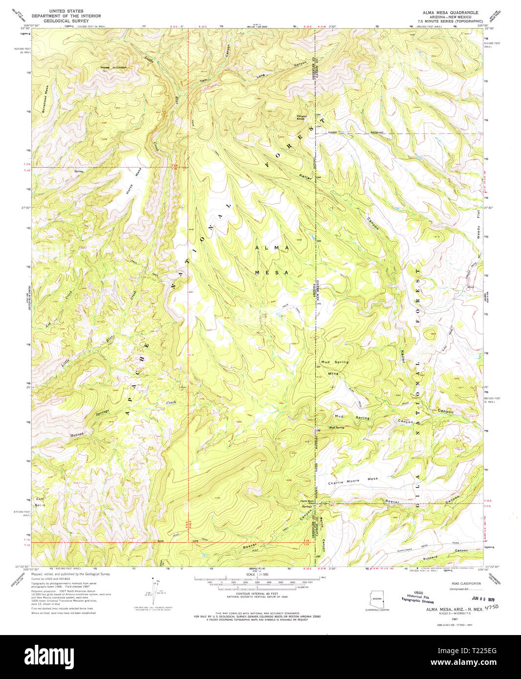 USGS TOPO Map Arizona AZ Alma Mesa 310250 1967 24000 Restoration Stock ...