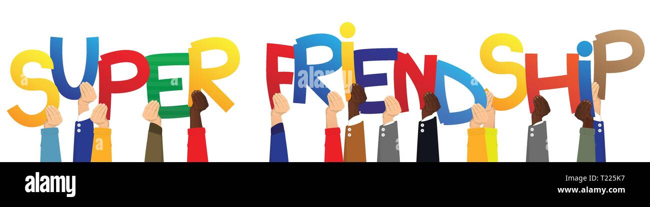 Diverse hands holding letters of the alphabet created the words Super ...