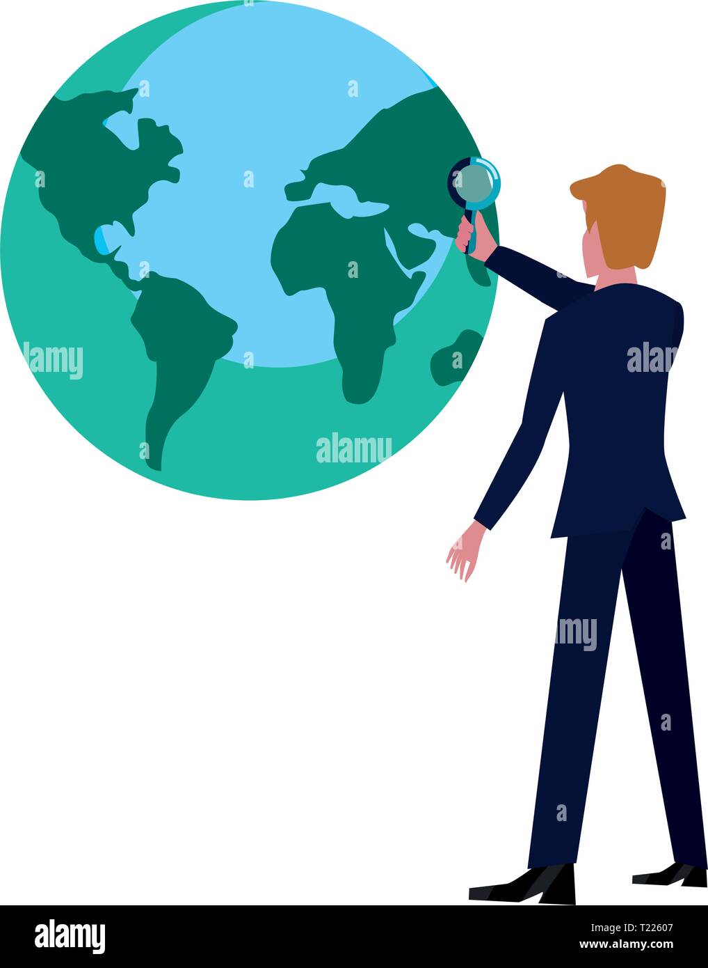 businessman with magnifier and world vector illustration Stock Vector ...