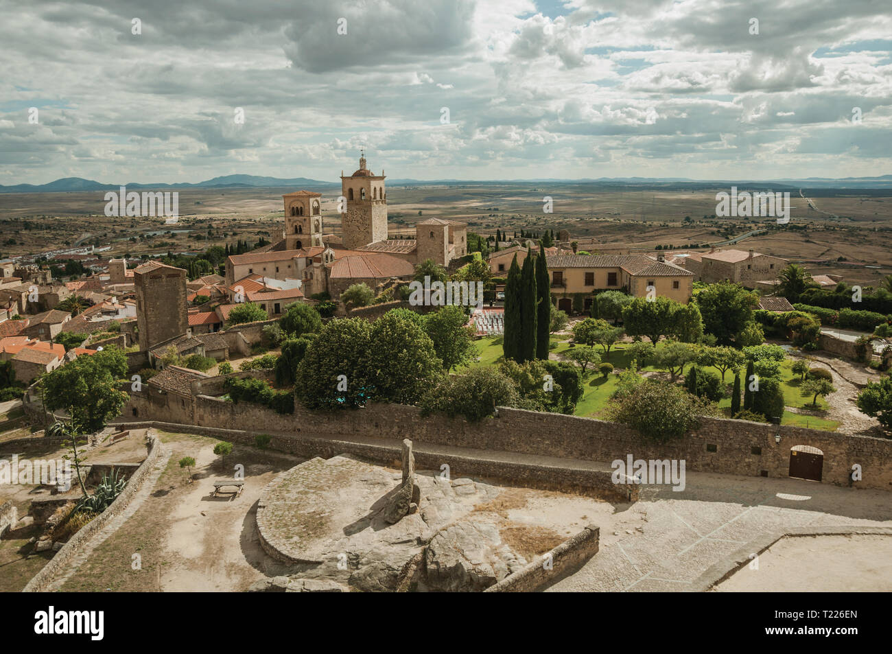 Old buildings with church steeples and courtyard seen from the Castle ...