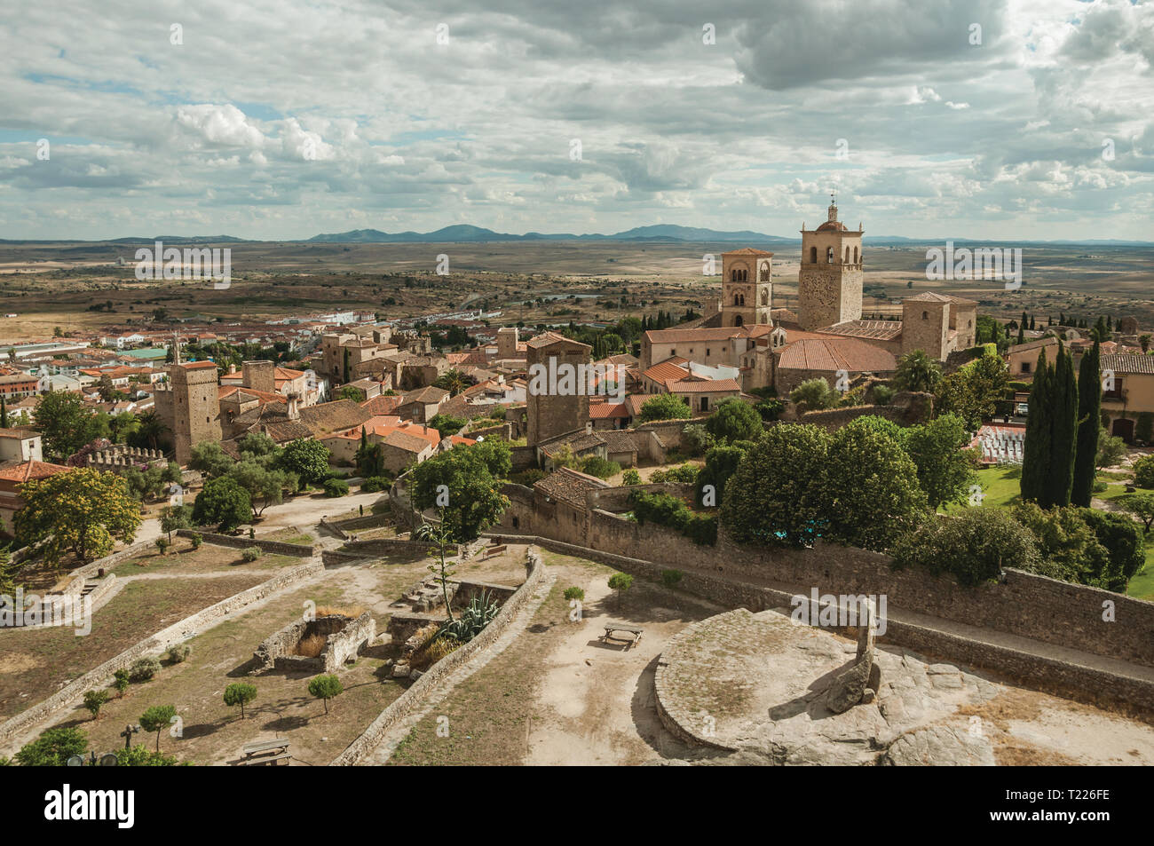 Old buildings with church steeples and courtyard seen from the Castle ...