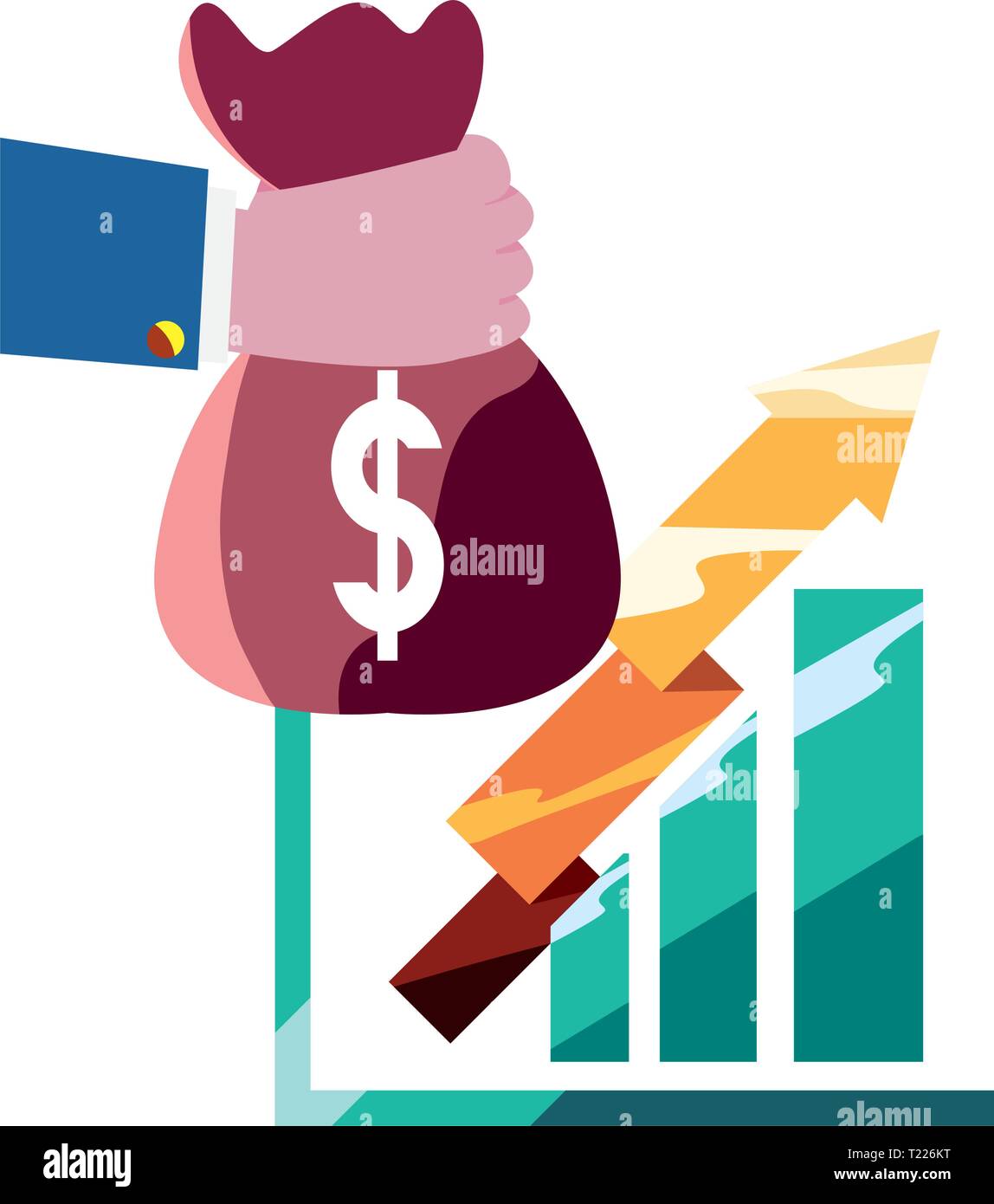hand with money bag chart report vector illustration Stock Vector Image ...
