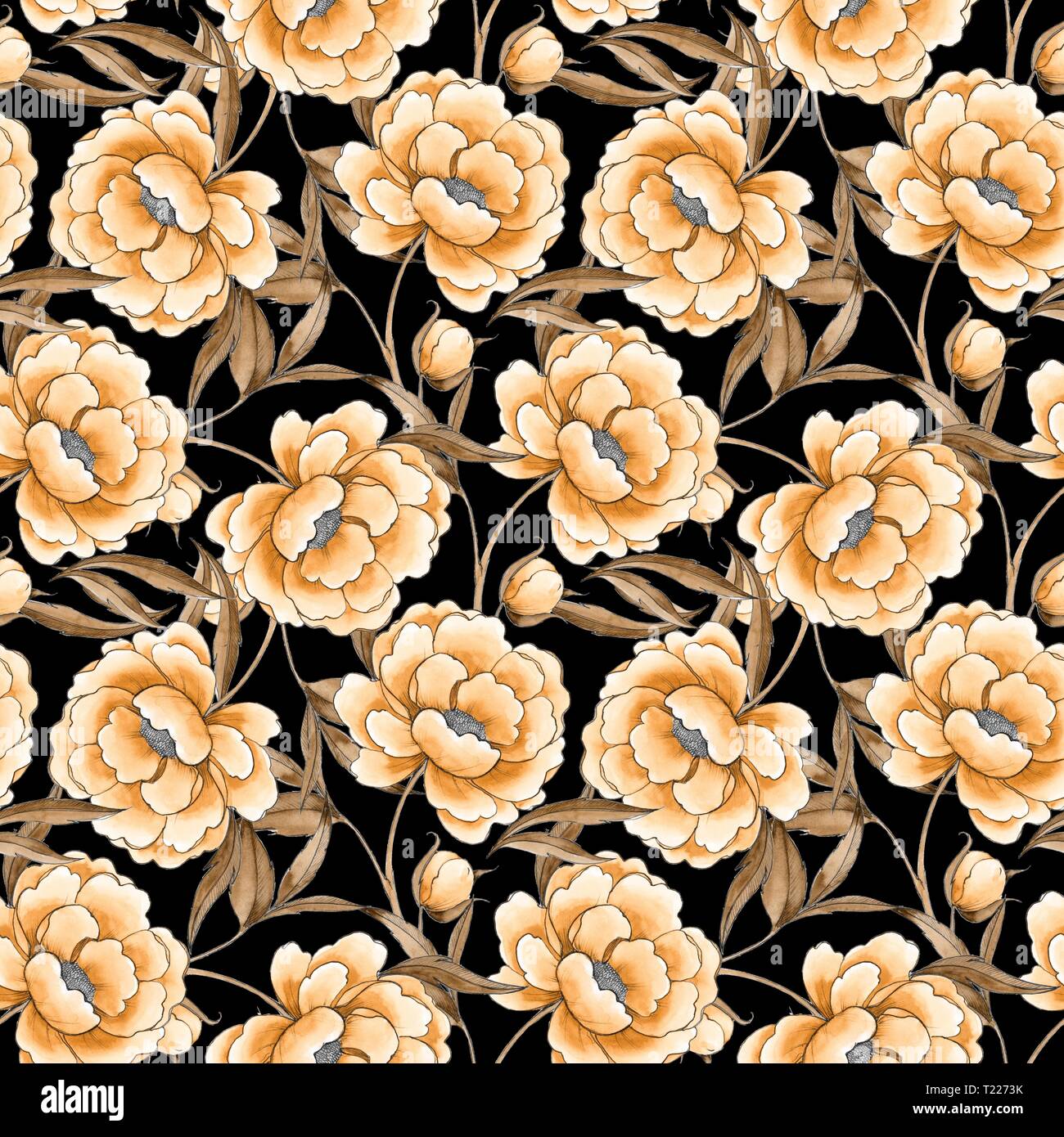 Peony flowers seamless pattern Stock Photo - Alamy