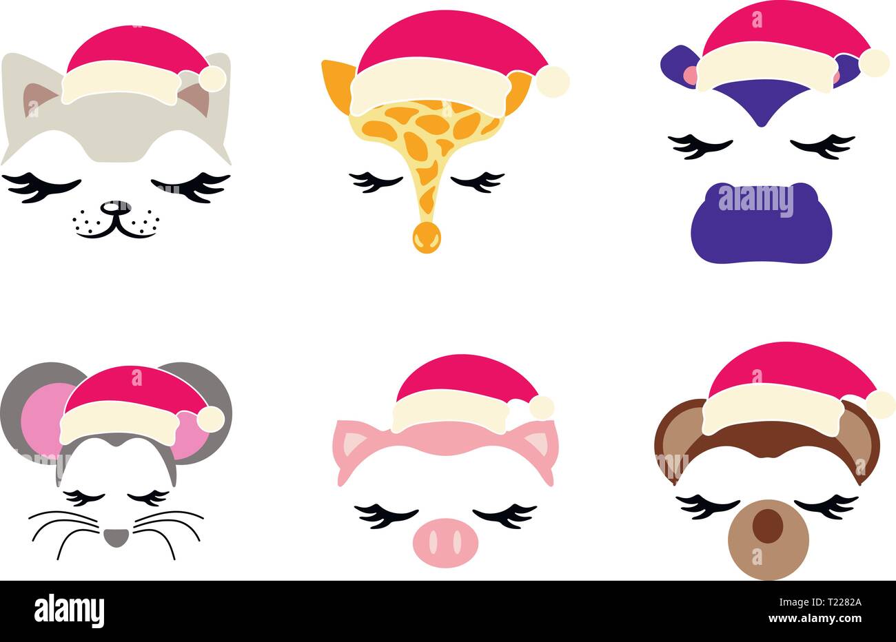 A collection of faces of animals in Christmas hats Stock Vector Image ...