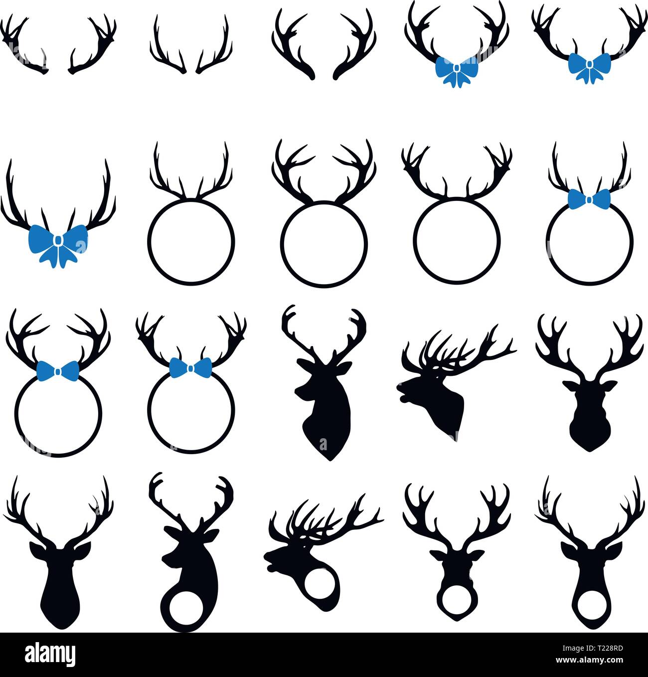 Set of deer heads with horns. Deer Head Monogram Stock Vector Image ...