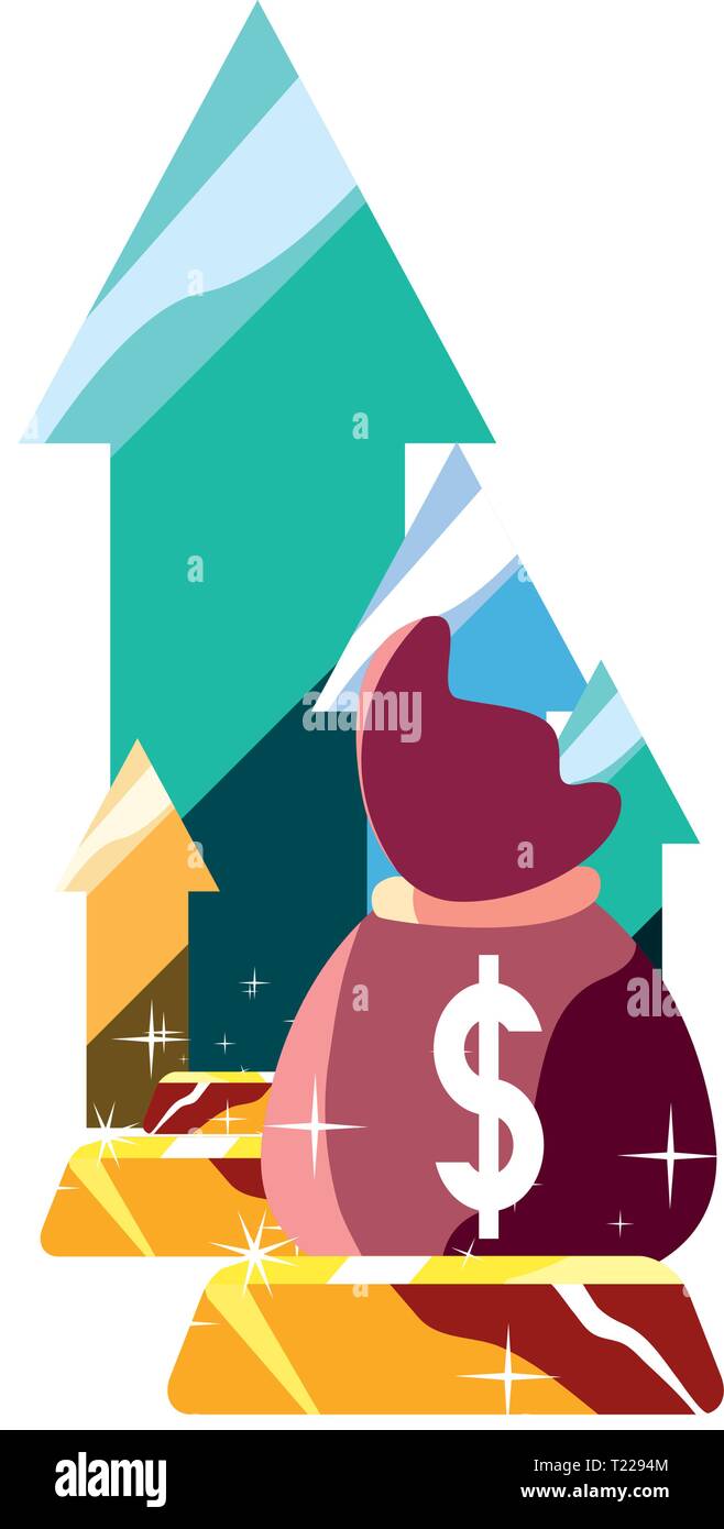 bag money with gold bar arrows finance vector illustration Stock Vector ...