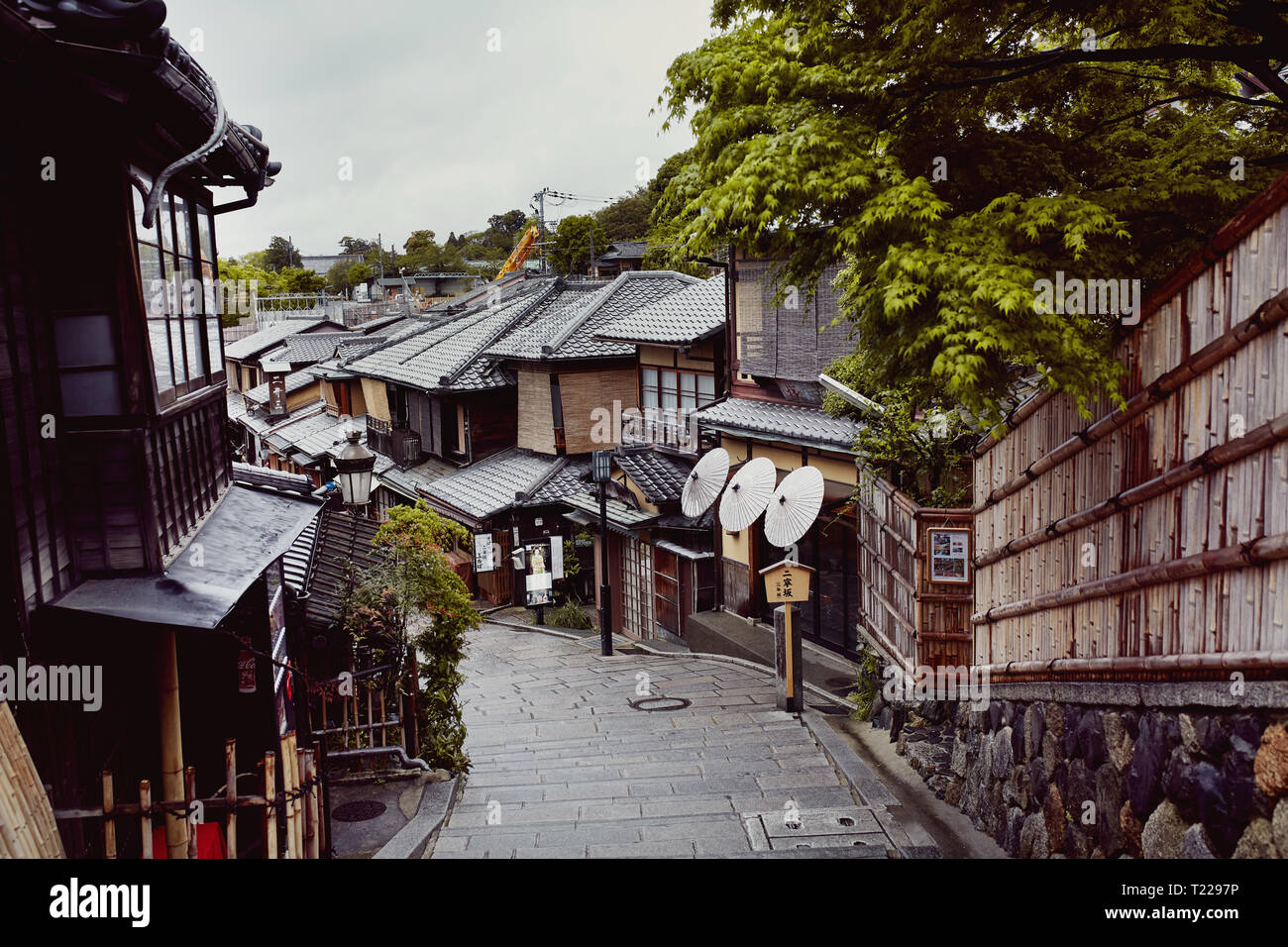 View down a path of traditional Japanese architecture and design in ...