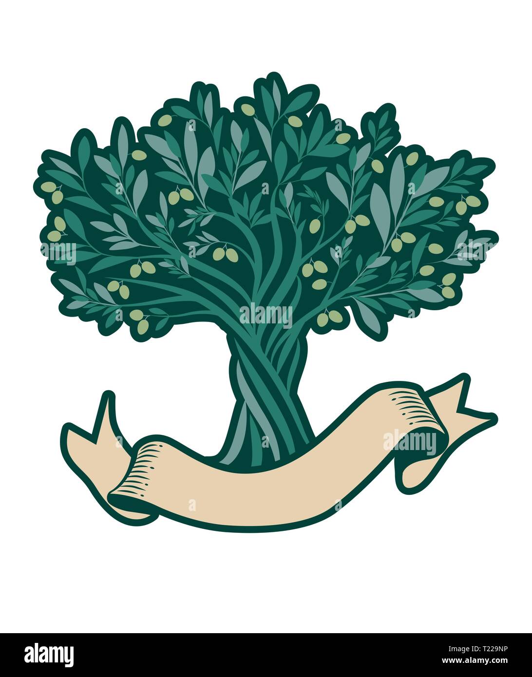 Olive tree and blank text banner. Extra virgin olive oil symbol. Symbol ...