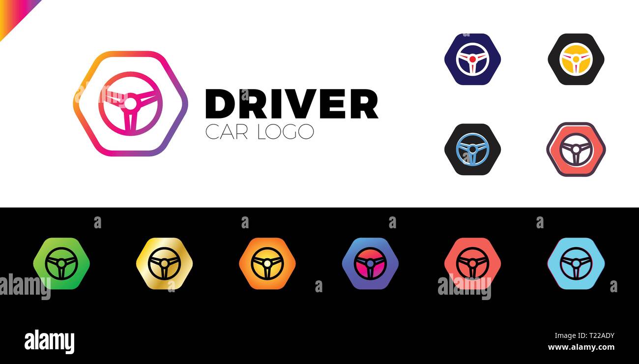 Steering wheel in hexagon icon logotype. Driver abstract symbol logo ...