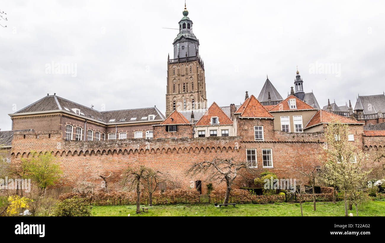 Cityscape of Zutphen with Saint Walburgis church, a medieval city along ...