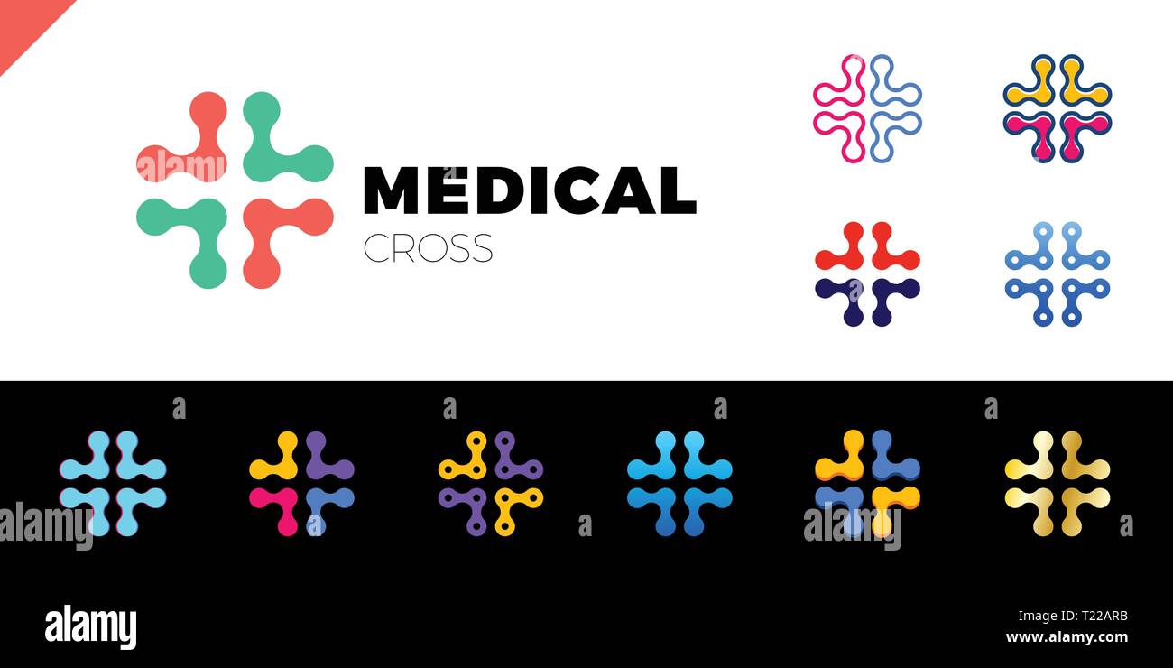 Medical logo with cross icon. Abstract doctor tech logotype connect set ...