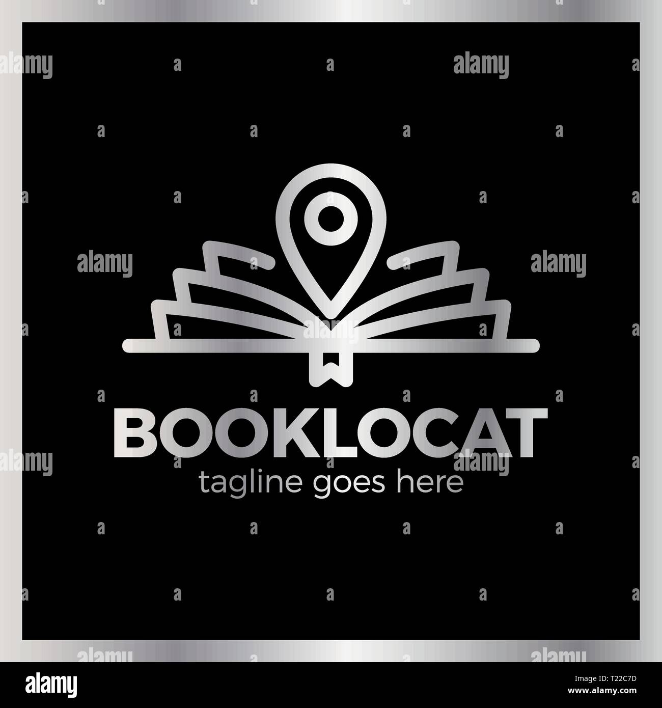 Open Line Book Location Pin Logotype. Luxury, royal metal silver Stock ...
