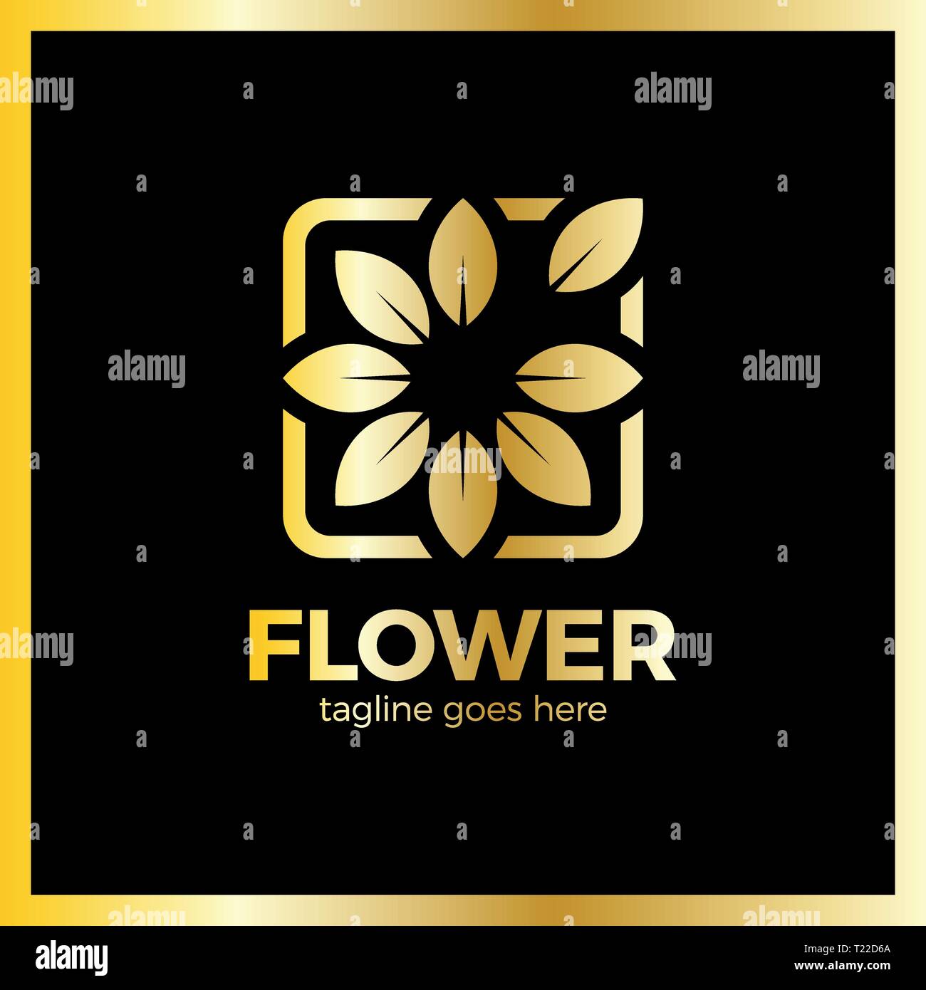 Flower In Square Frame Logo. Outline Media Nature. Luxury, royal metal ...
