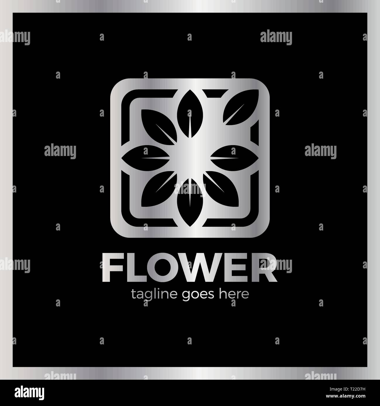 Flower In Square Frame Logo. Outline Media Nature. Luxury, royal metal ...