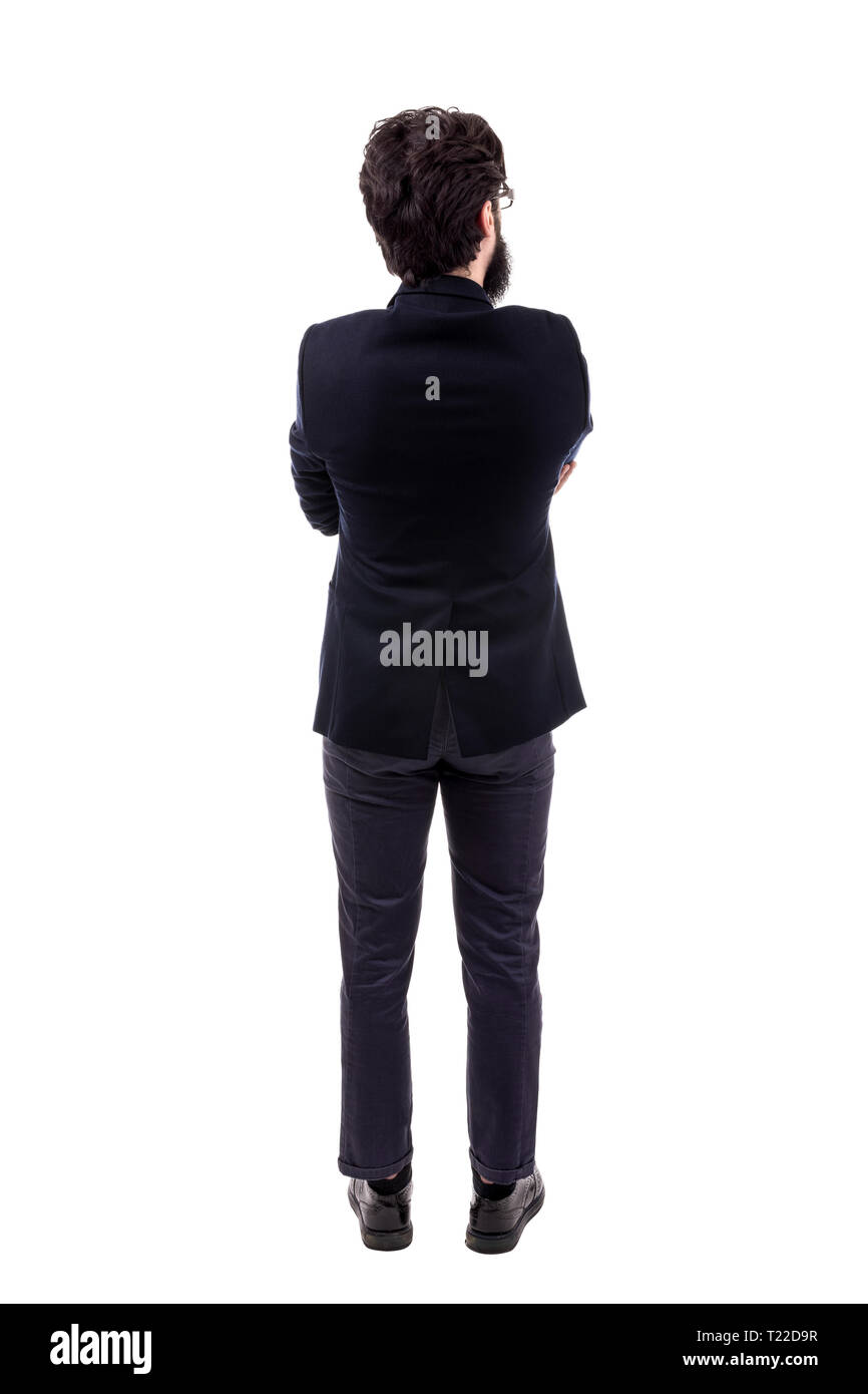 full length portrait of bearded businessman, back view, isolated on ...