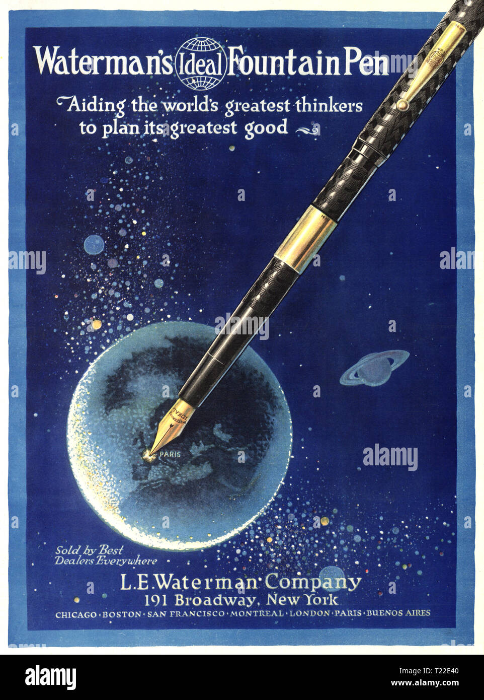 WATERMAN'S FOUNTAIN PEN 1900's Vintage Historic Advertisement for the L ...