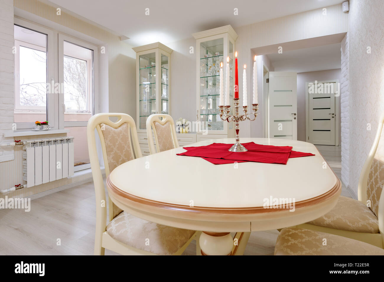White dining room interior Stock Photo - Alamy