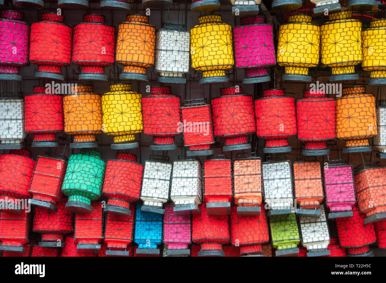 Many colorful chinese lanterns as chinese traditional background ...