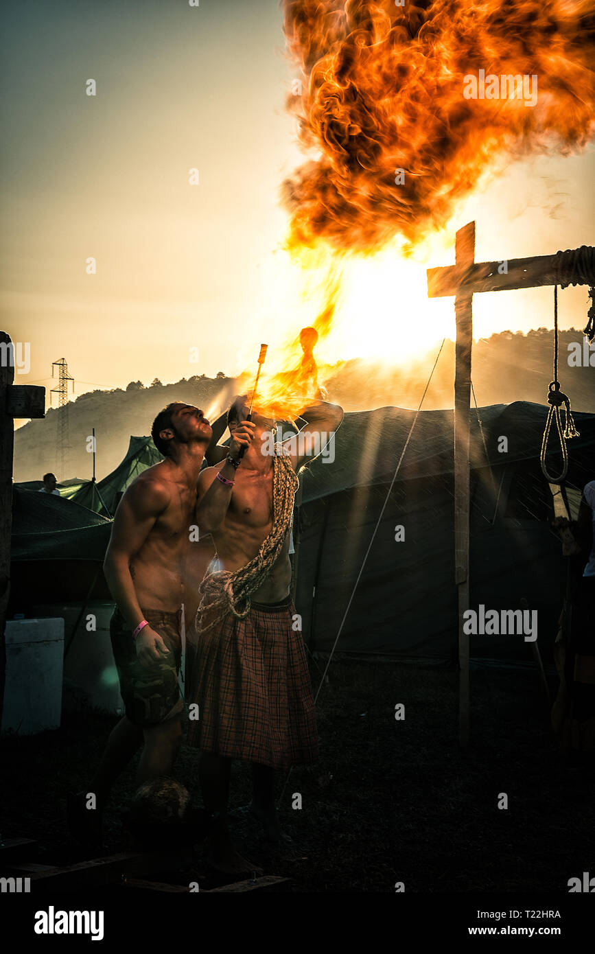 Fire Eaters in Montelago Stock Photo - Alamy