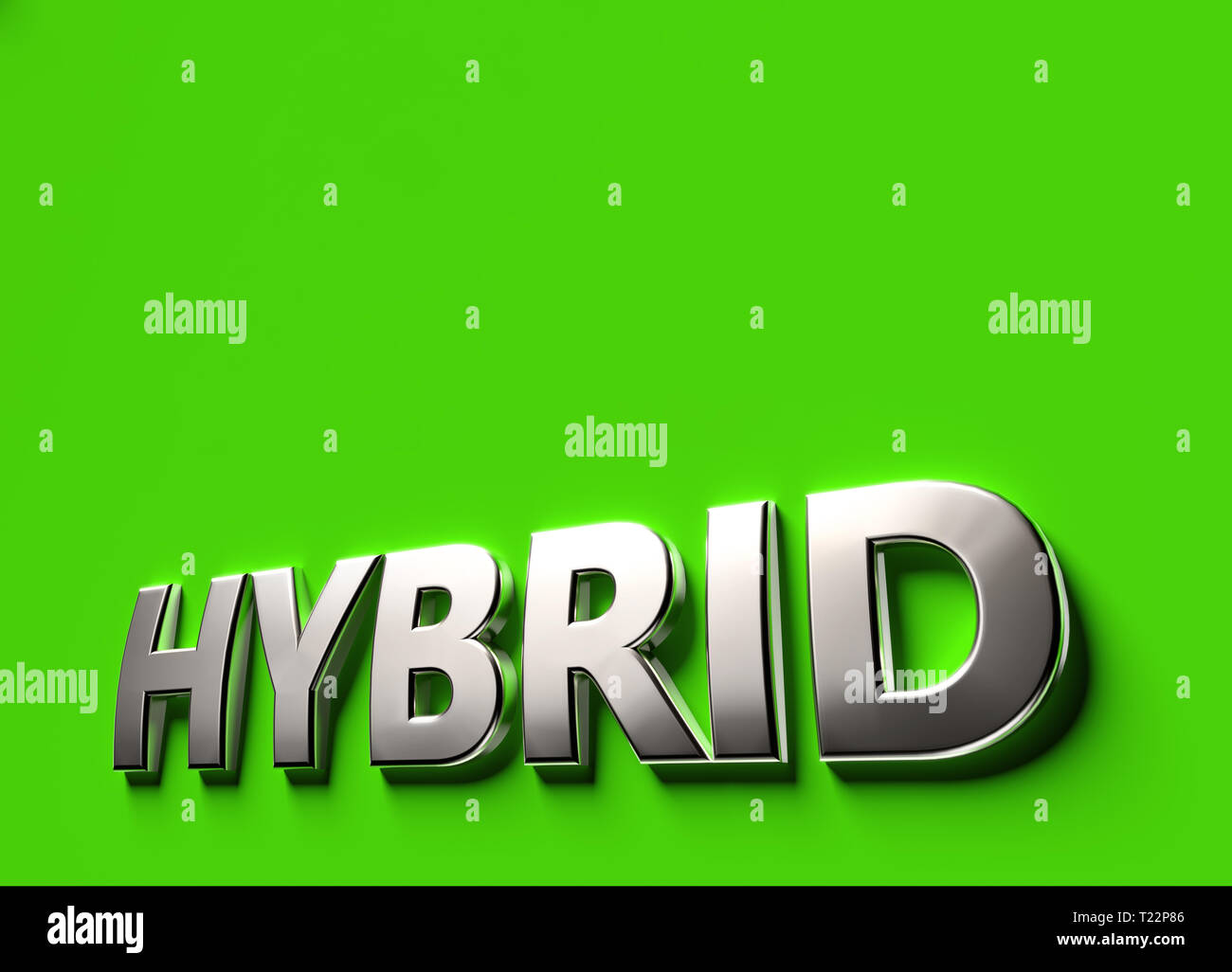 Hybrid 3D sign or logo concept placed on green surface with copy space ...