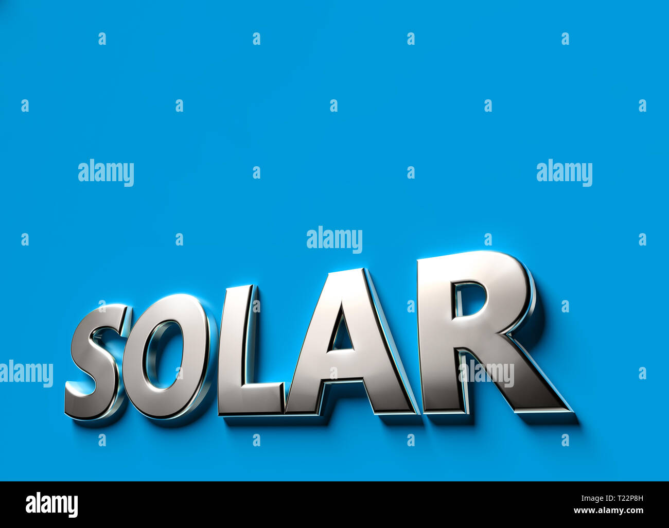 Solar word as 3D sign or logo concept placed on blue surface with copy ...