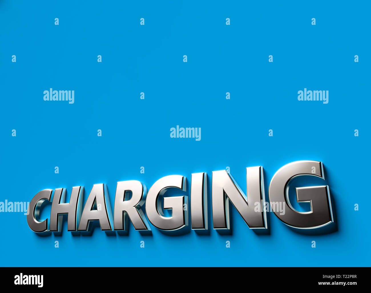 Charging word as 3D sign or logo concept placed on blue surface with ...