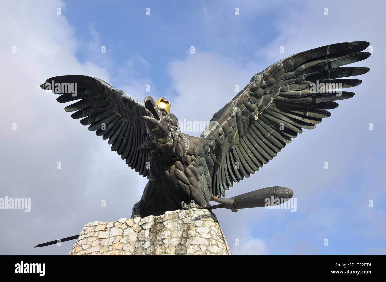 Turul bird statue on the mountain, Tatabanya, Hungary. Turul szobor ...