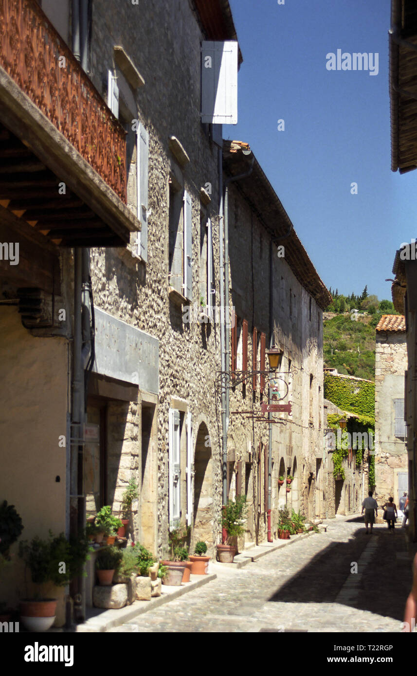 Village street in lagrasse plus beaux villages de france hi-res stock ...