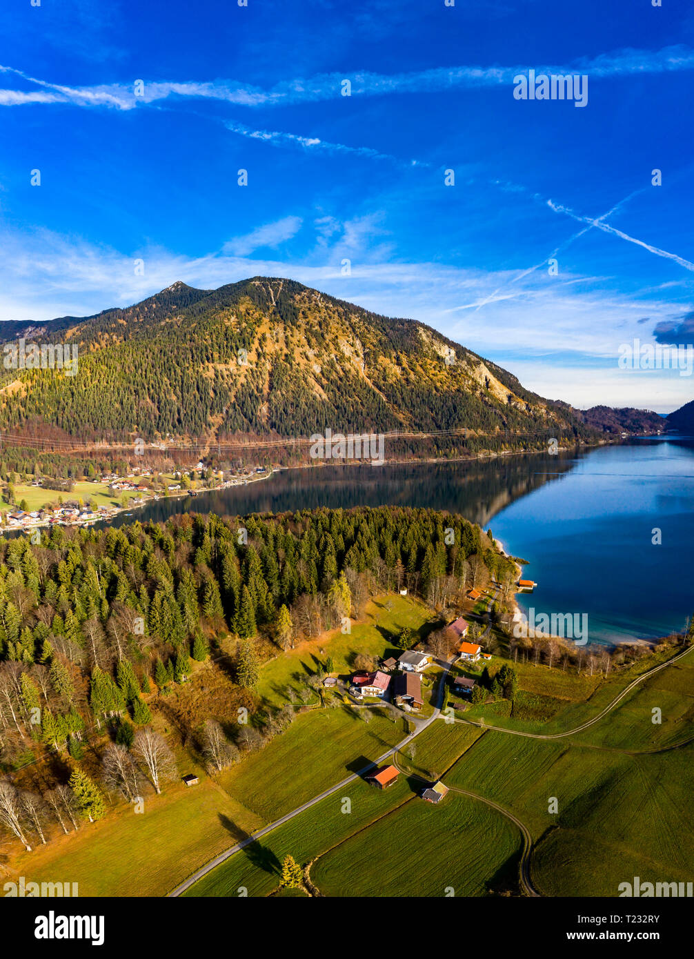 Germany, Bavaria, Upper Bavaria, Lake Walchen, Kochel am See in the evening Stock Photo - Alamy