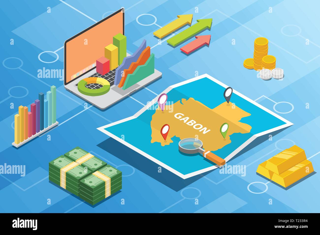 gabon isometric financial economy condition concept for describe ...