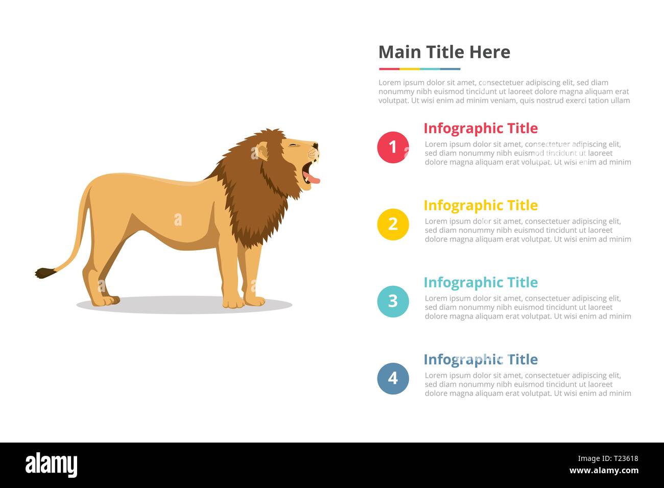 lion roar infographics template with 4 points of free space text ...