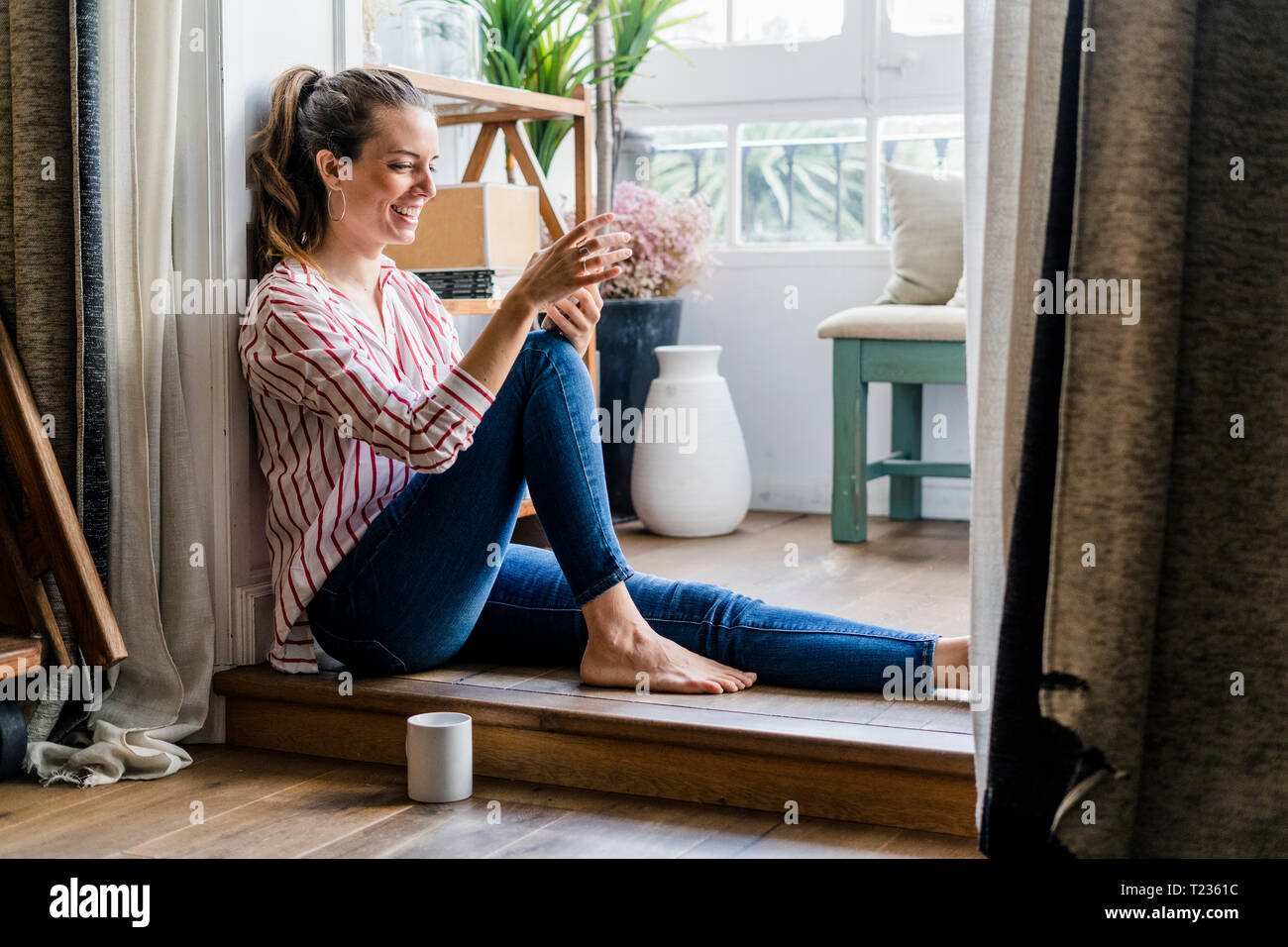 Three friends at home, living together Stock Photo - Alamy