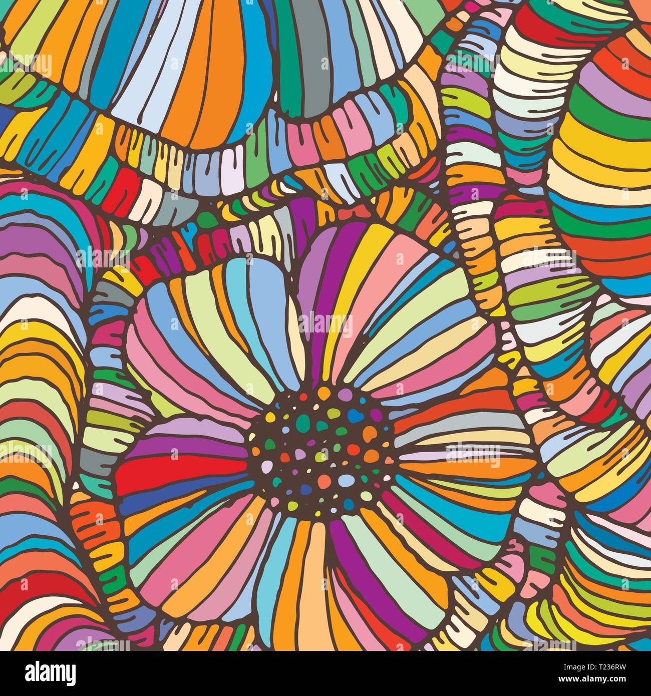 Vector doodle outline abstract ornamental flowers stripe background ...