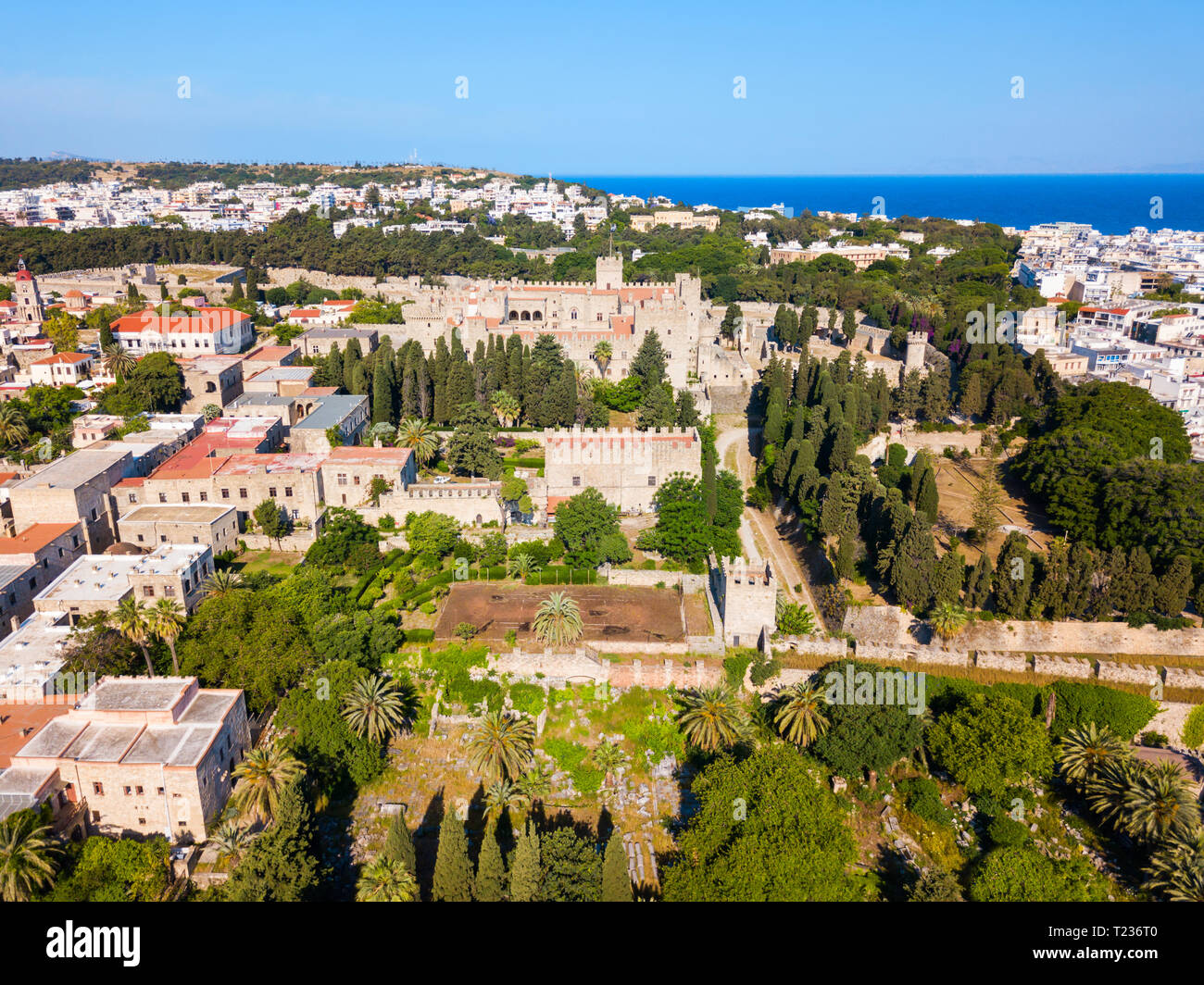 Rhodes old town aerial panoramic view in Rhodes island in Greece Stock ...