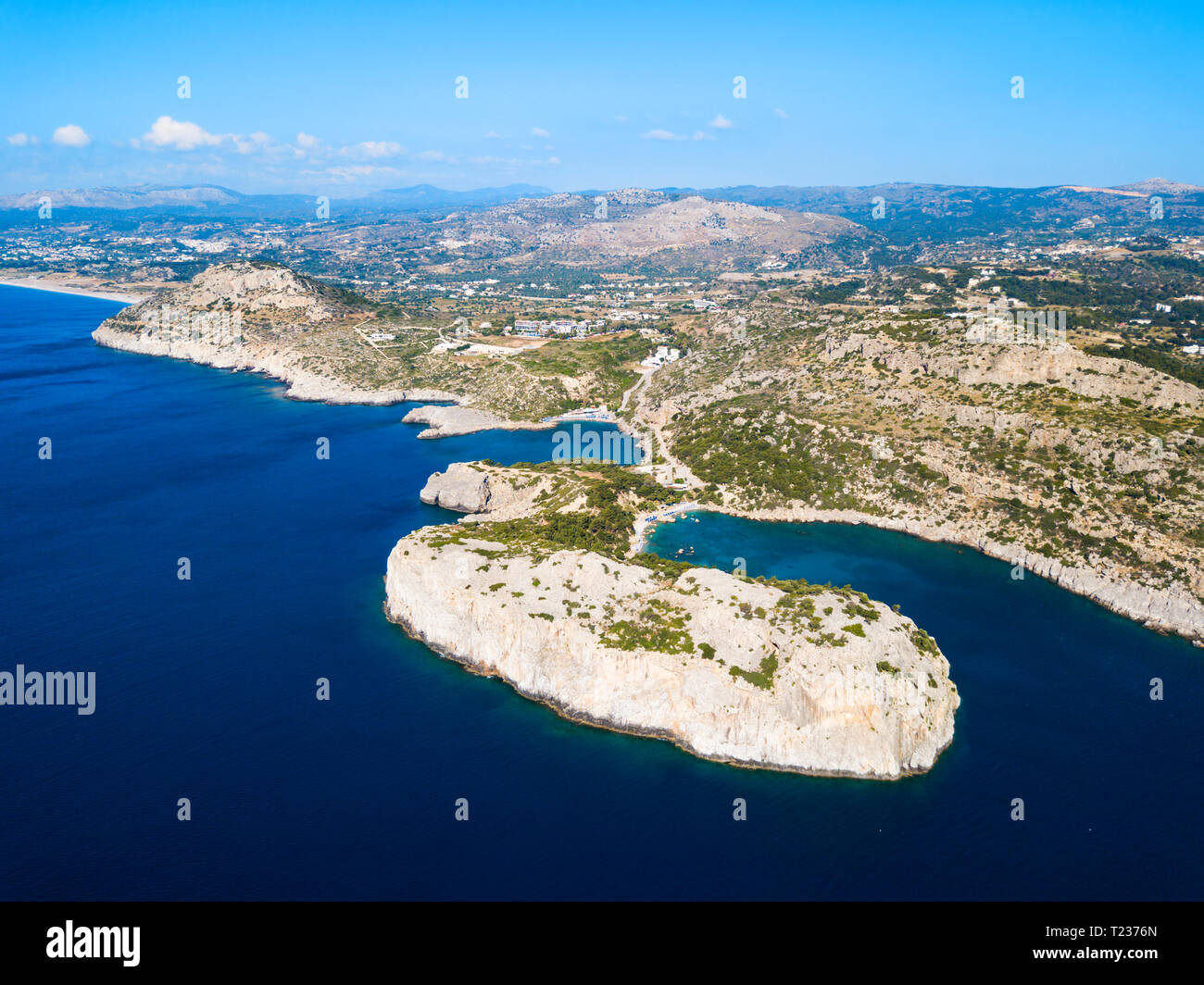 Ladiko beach and Anthony Quinn Bay aerial panoramic view in Rhodes ...