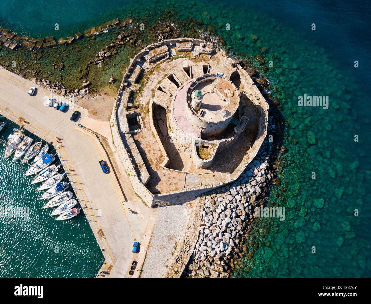 Saint Nicholas Fort guards the Mandraki harbour in Rhodes city, capital ...