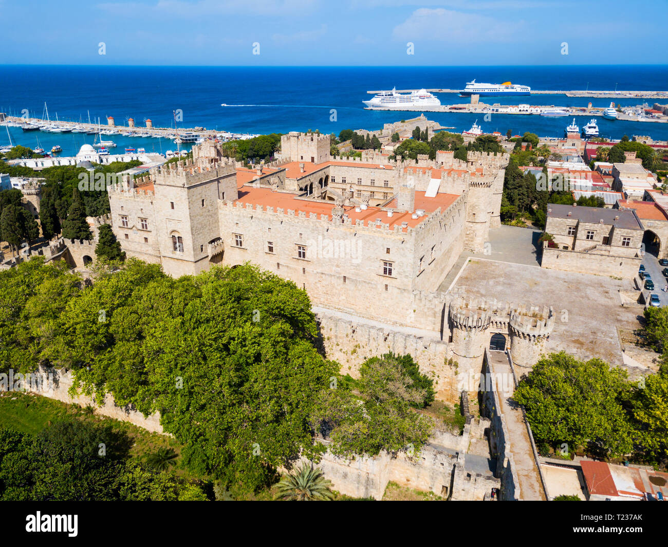 Rhodes old town aerial panoramic view in Rhodes island in Greece Stock ...