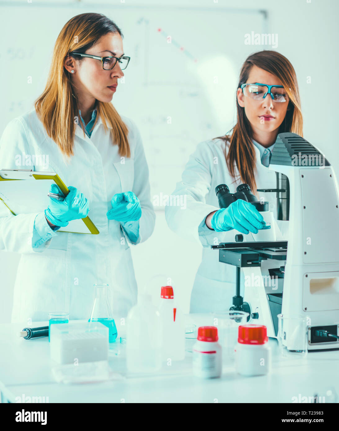 Biotechnology. Female scientists working in laboratory Stock Photo - Alamy